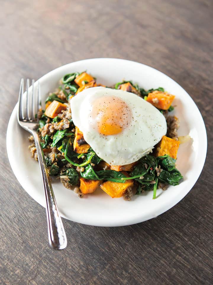 Easy Sweet Potato Hash with Spinach and Sausage - Cook Fast, Eat Well